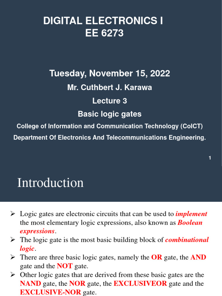 Lecture 3 Basic Logic Gate Pdf Logic Gate Mathematical Logic