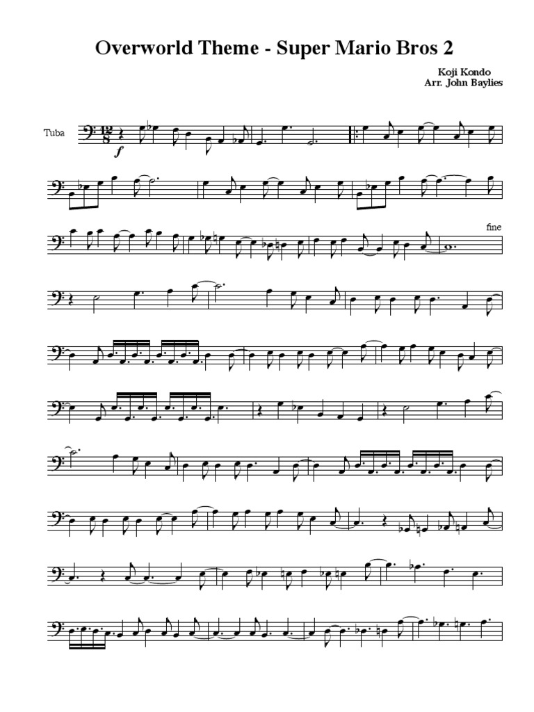 Overworld Theme - Super Mario Bros 2 - Tuba Solo | PDF | Console de ...
