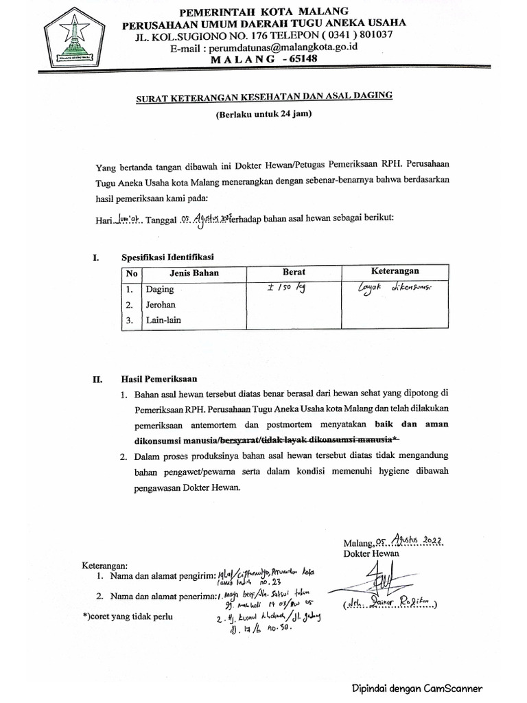 Surat Kelayakan Daging | PDF