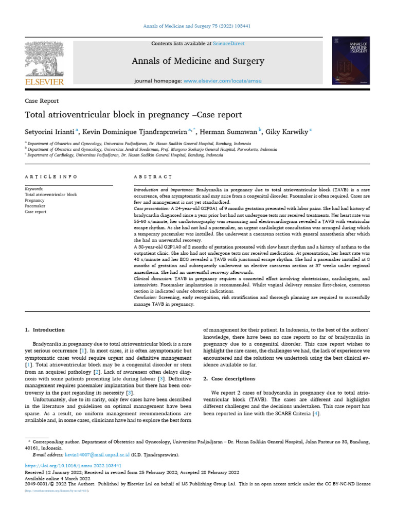 Total Atrioventricular Block in Pregnancy - Case Report | PDF ...