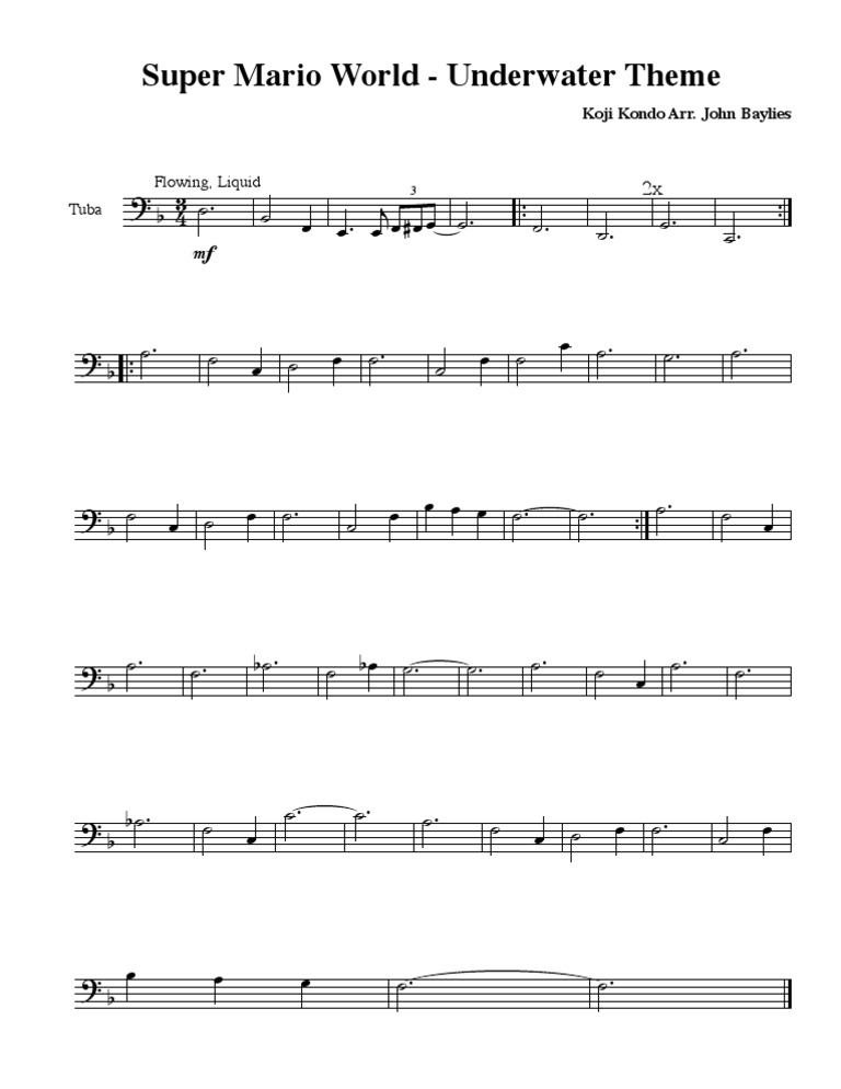 Super Mario World - Underwater Theme - Tuba Solo | PDF