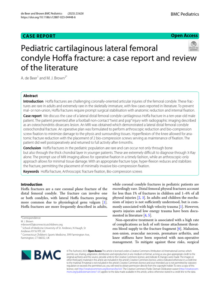 Pediatric Cartilaginous Lateral Femoral Condyle Hoffa Fracture: A Case ...