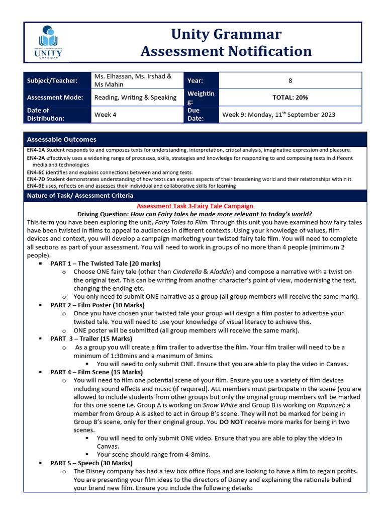 Year 8 Task 3 2023-1 | PDF | Narrative | Information