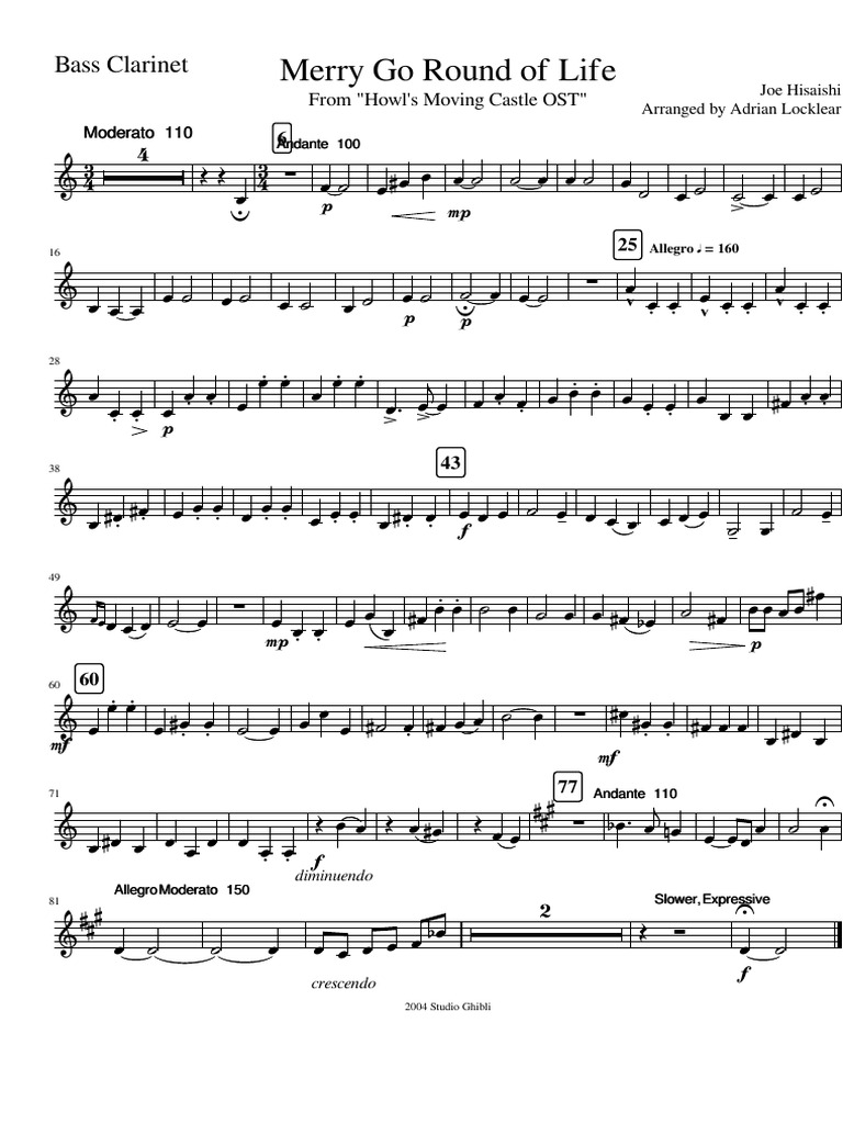 Merry Go Round of Life for Bass Clarinet | PDF | Musical Compositions ...