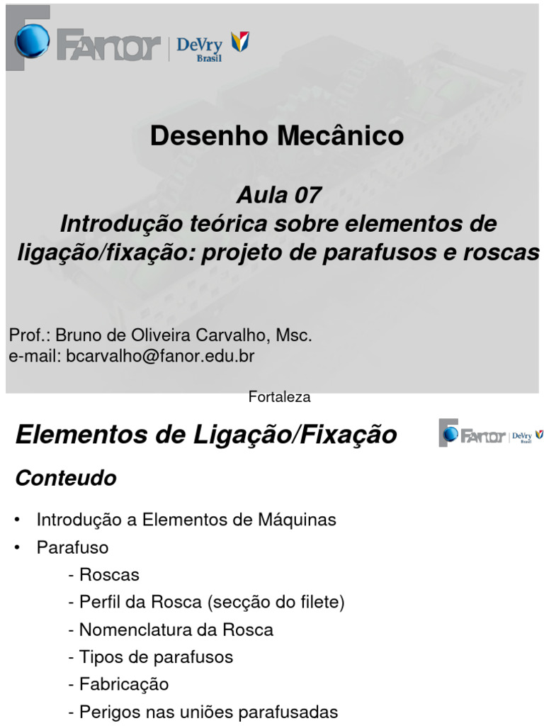 Aula 07 - Elementos de Fixacao - Ligacao - Parafuso e Porca | PDF