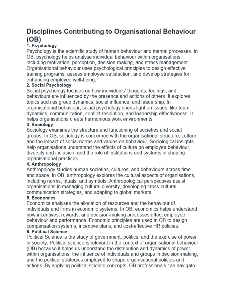 Disciplines Contributing To Organisational Behaviour | PDF ...