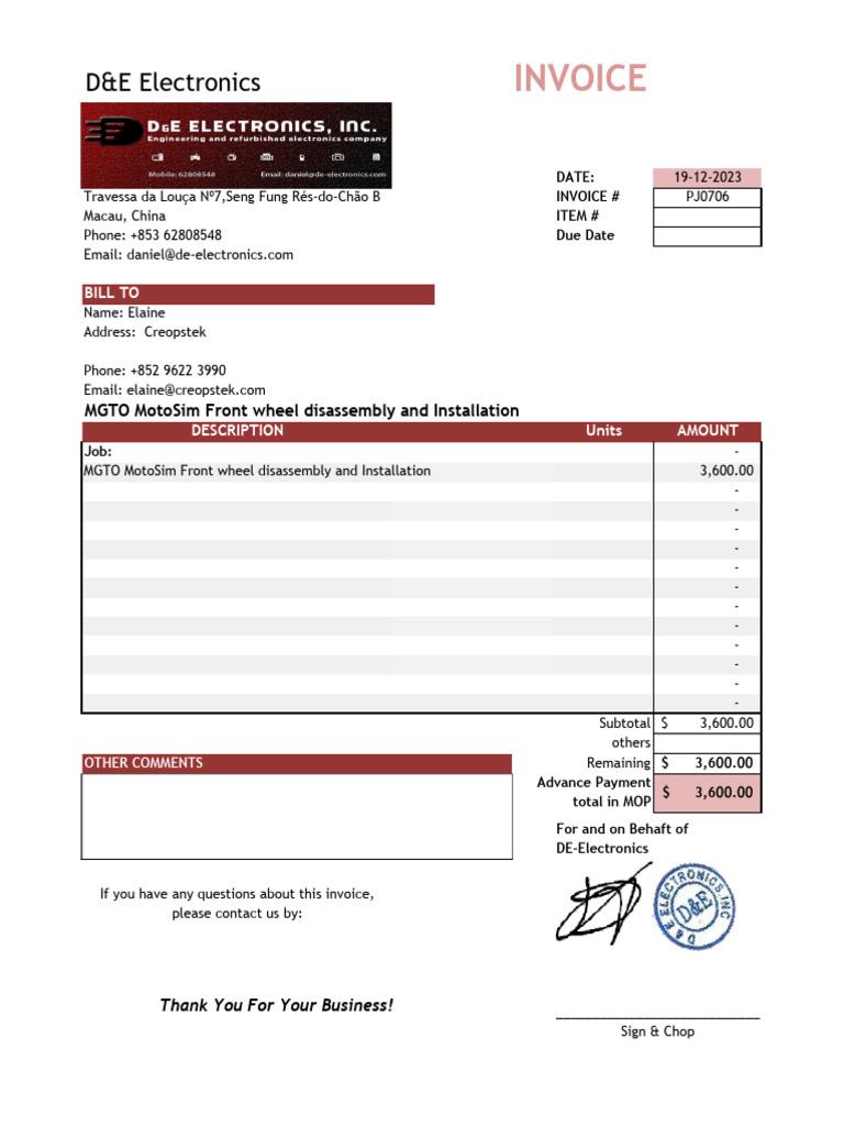 Creopstek-Invoice-PJ0706-MGTO MotoVR Wheel Disassembly and Installation ...