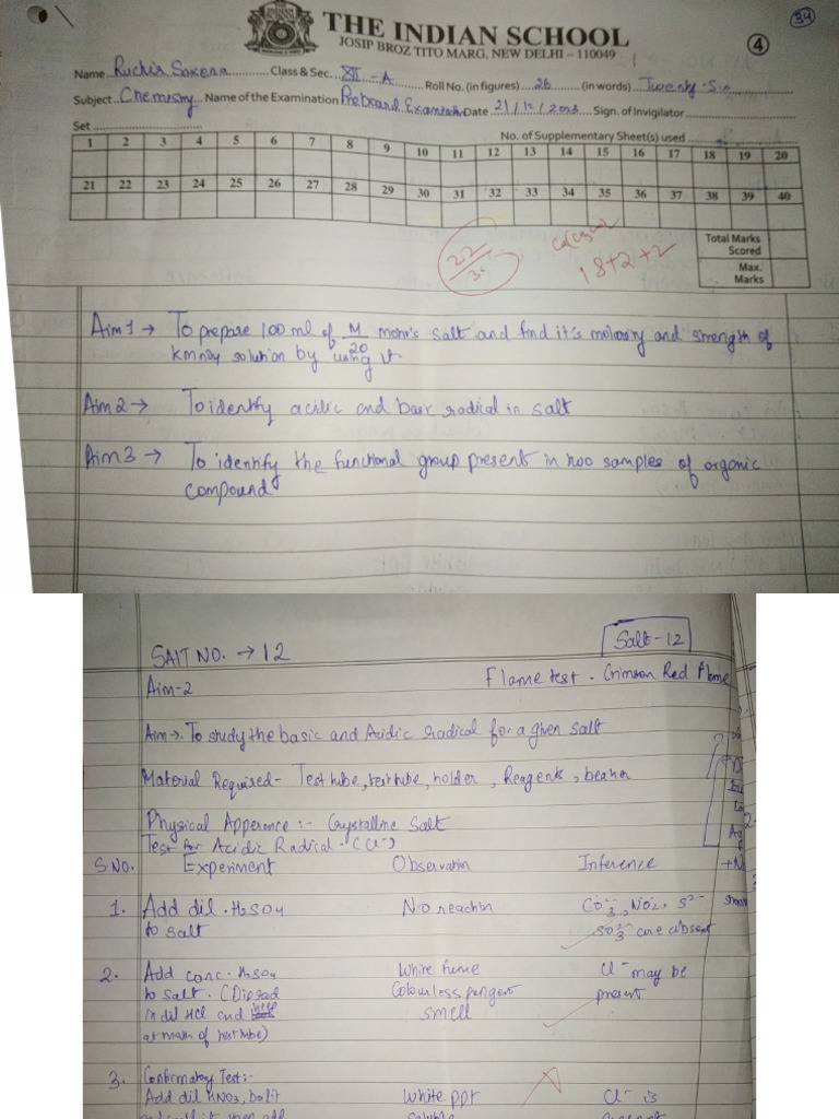 Sample Answer Sheet Chemistry | PDF