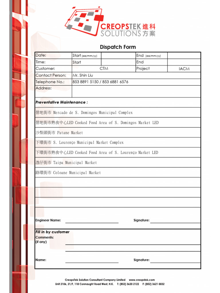 Dispatch Form - Macau (Chi & Eng) | PDF