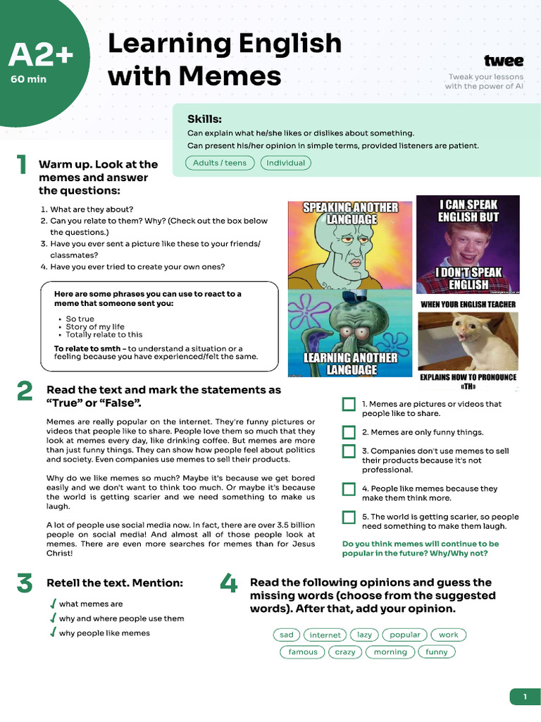 Engaging English Lessons with Memes | PDF | Meme | Human Communication