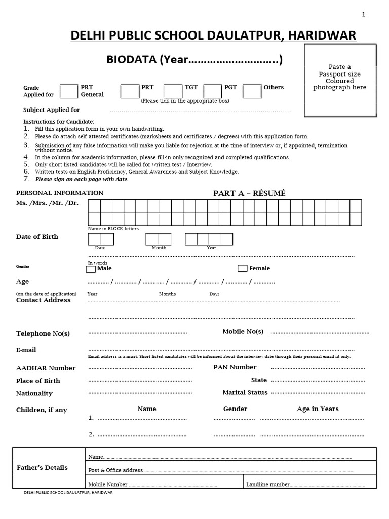 Biodata Format DPS D | PDF