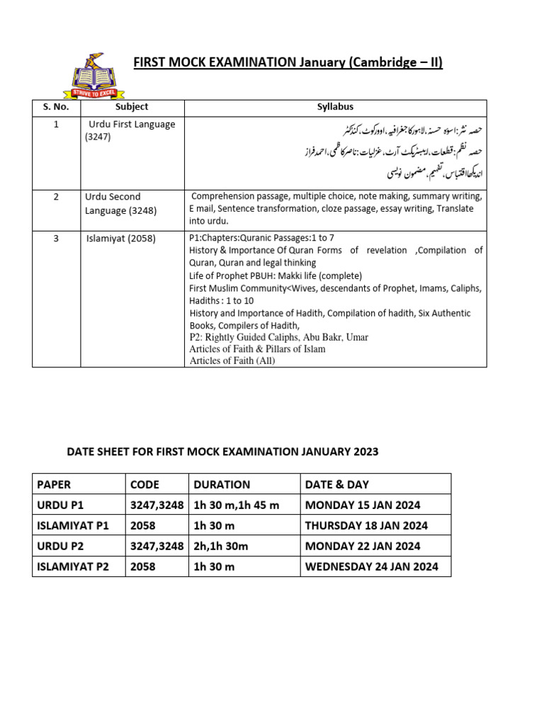 Cii Mock 1,2 Syllabus and Datesheet 2024 | PDF