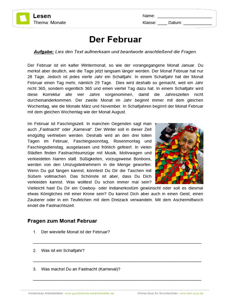 Lesetext Der Februar | PDF
