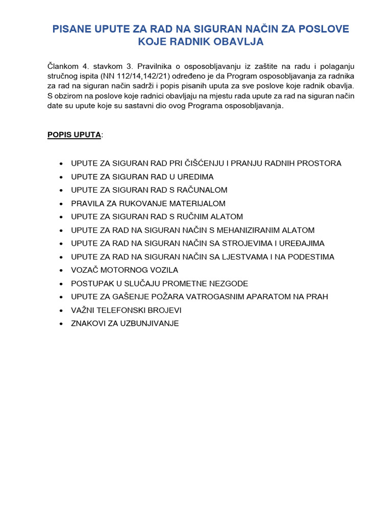 Upute Za Rad Na Siguran Nacin | PDF