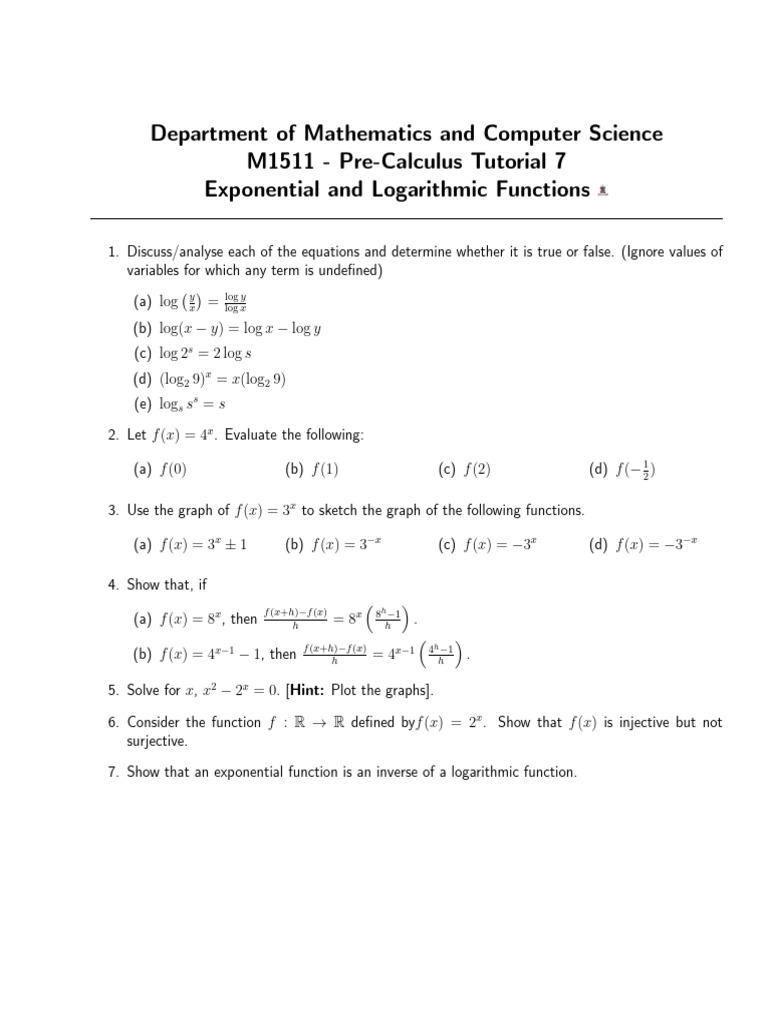 Tutorial 7 | Download Free PDF | Logarithm | Function (Mathematics)