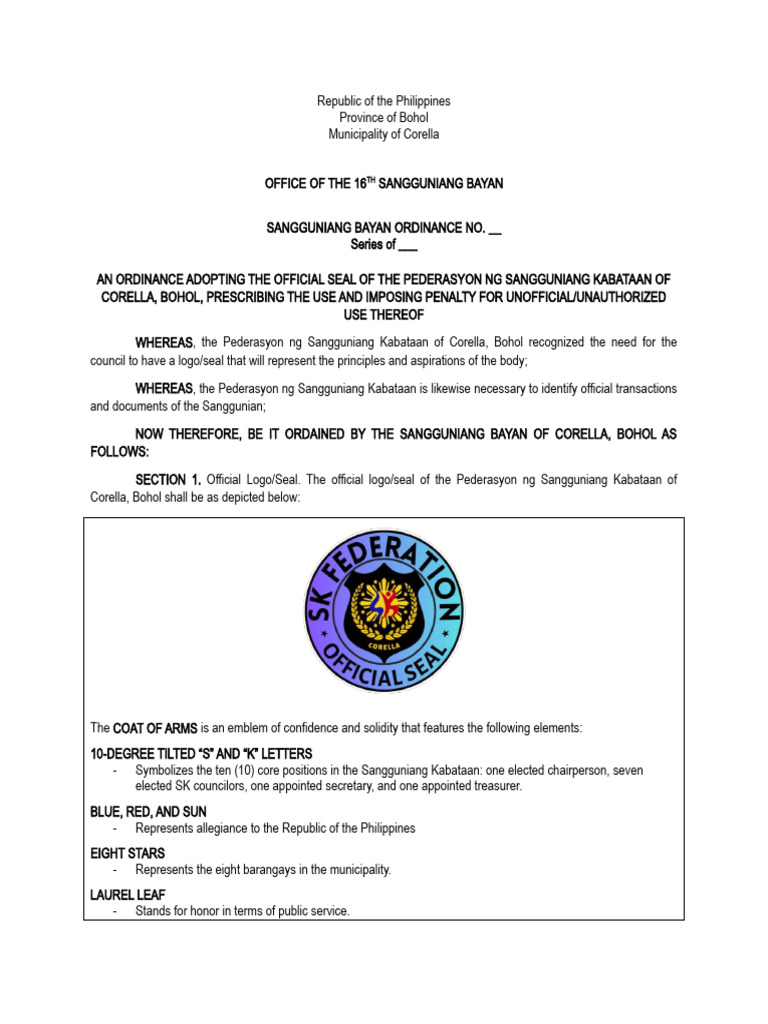 SK Federation Logo Ordinance | PDF | Justice | Crime & Violence