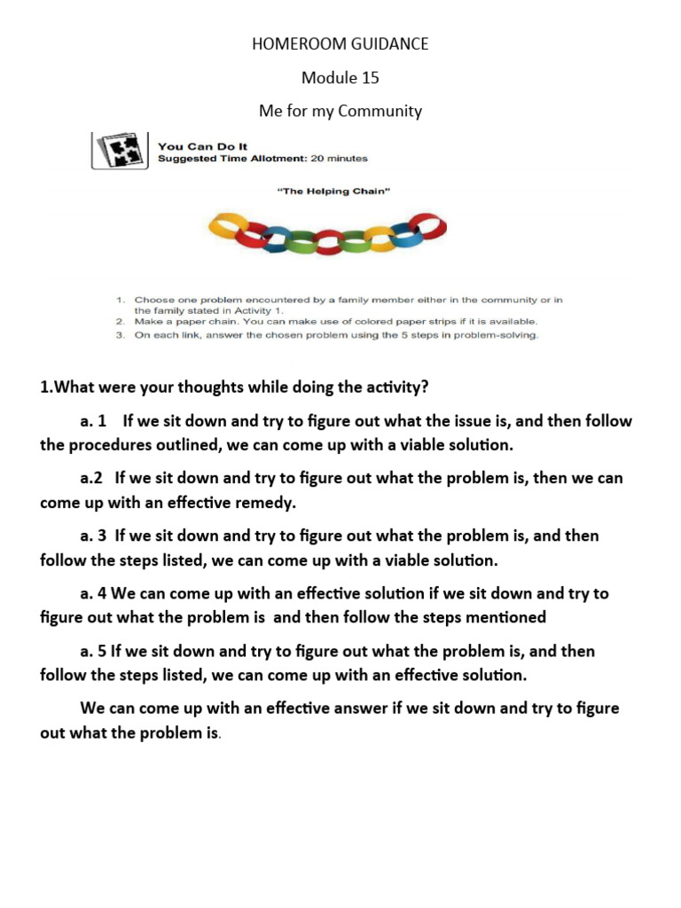 HOMEROOM GUIDANCE (Activity Q4 Module 15) | PDF | Human Communication ...