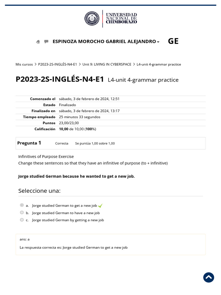 L4-Unit 4-Grammar Practice - Revisión Del Intento - UNACH | PDF