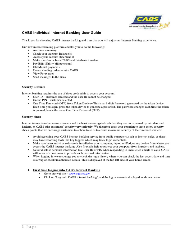 CABS Internet Banking User Guide - Individual | PDF | Business