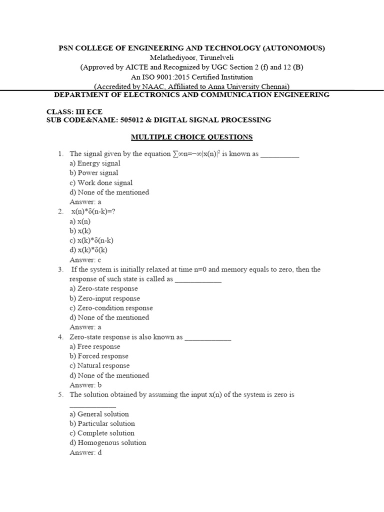 DSP MCQ Question Bank | PDF | Analog To Digital Converter | Sampling (Signal Processing)