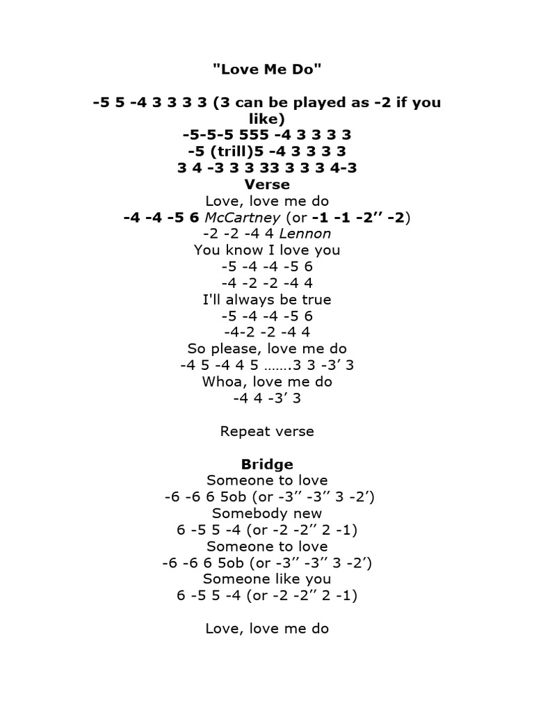 Love Me Do Lyrics and Tab | PDF | Cooking, Food & Wine