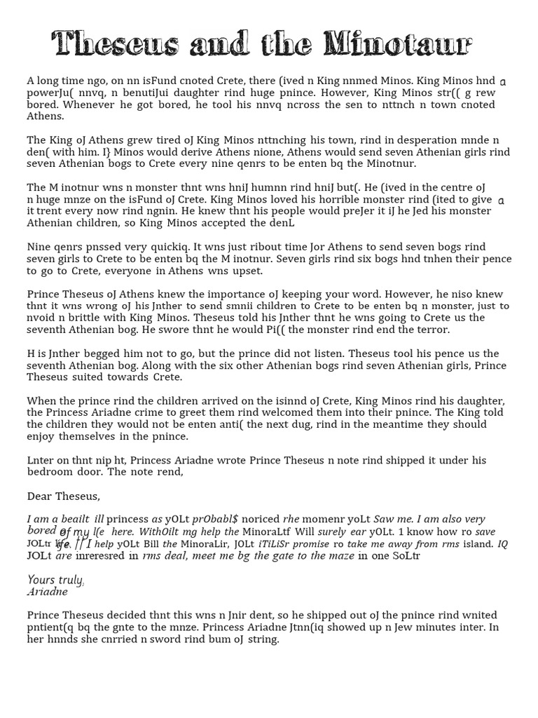 T2 H 4206 Theseus and The Minotaur Story Print Out | PDF | Theseus ...