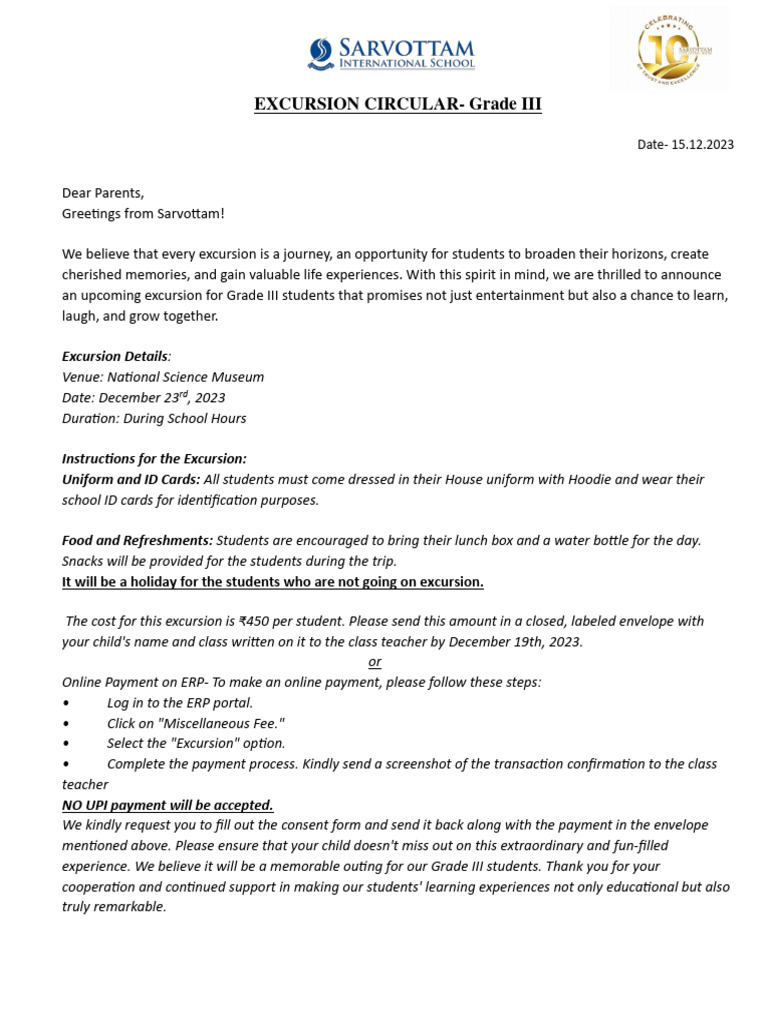 Excursion Circular - Grade Iii | PDF | Career & Growth