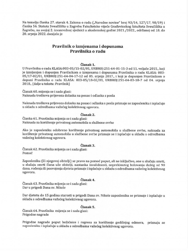 Pravilnik o Izmjenama I Dopunama Pravilnika o Radu | PDF