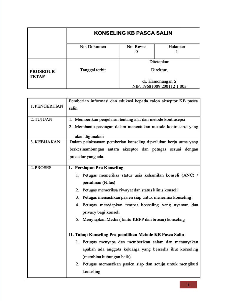 PDF Sop Konseling KB Pasca Salin Compress | PDF