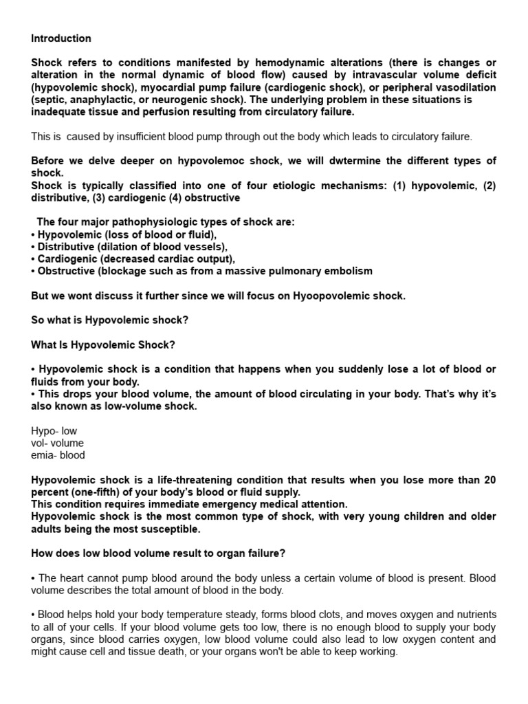 Understanding Hypovolemic Shock Causes | PDF | Shock (Circulatory ...