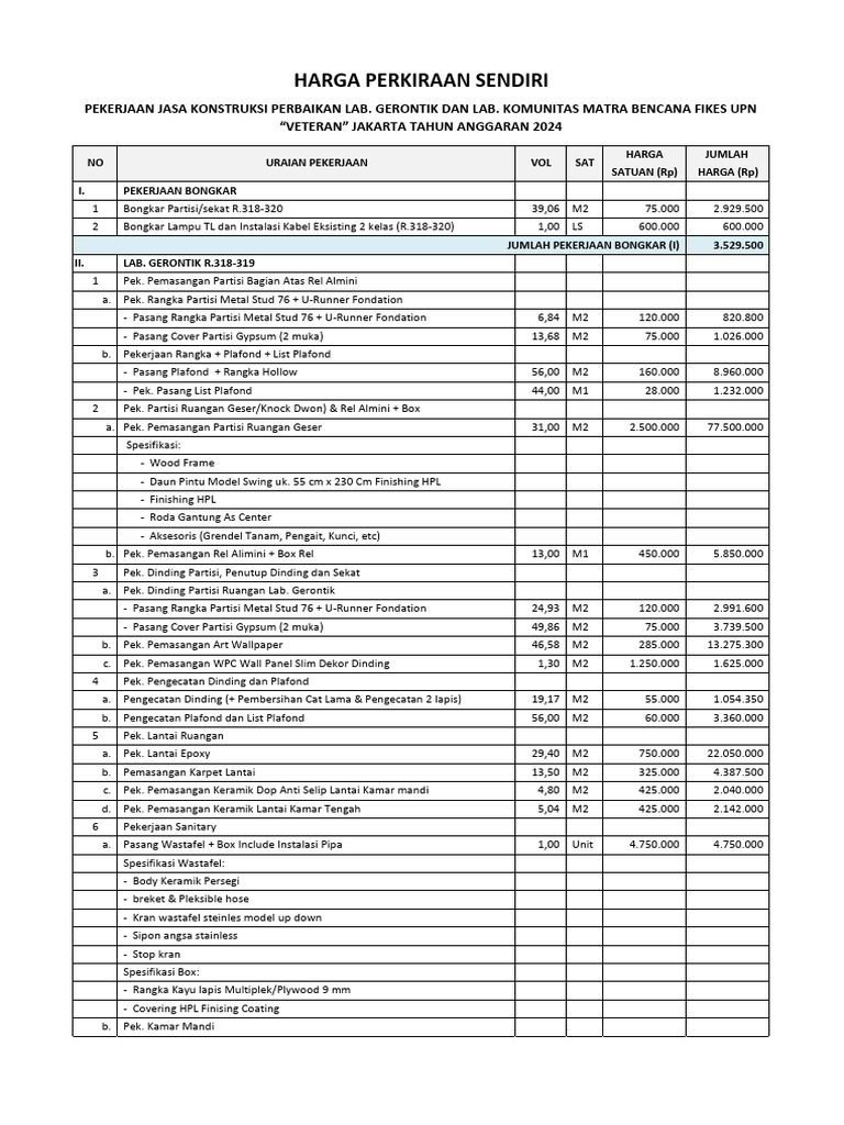 RAB Renovasi Atap dan Ruangan Lab | PDF