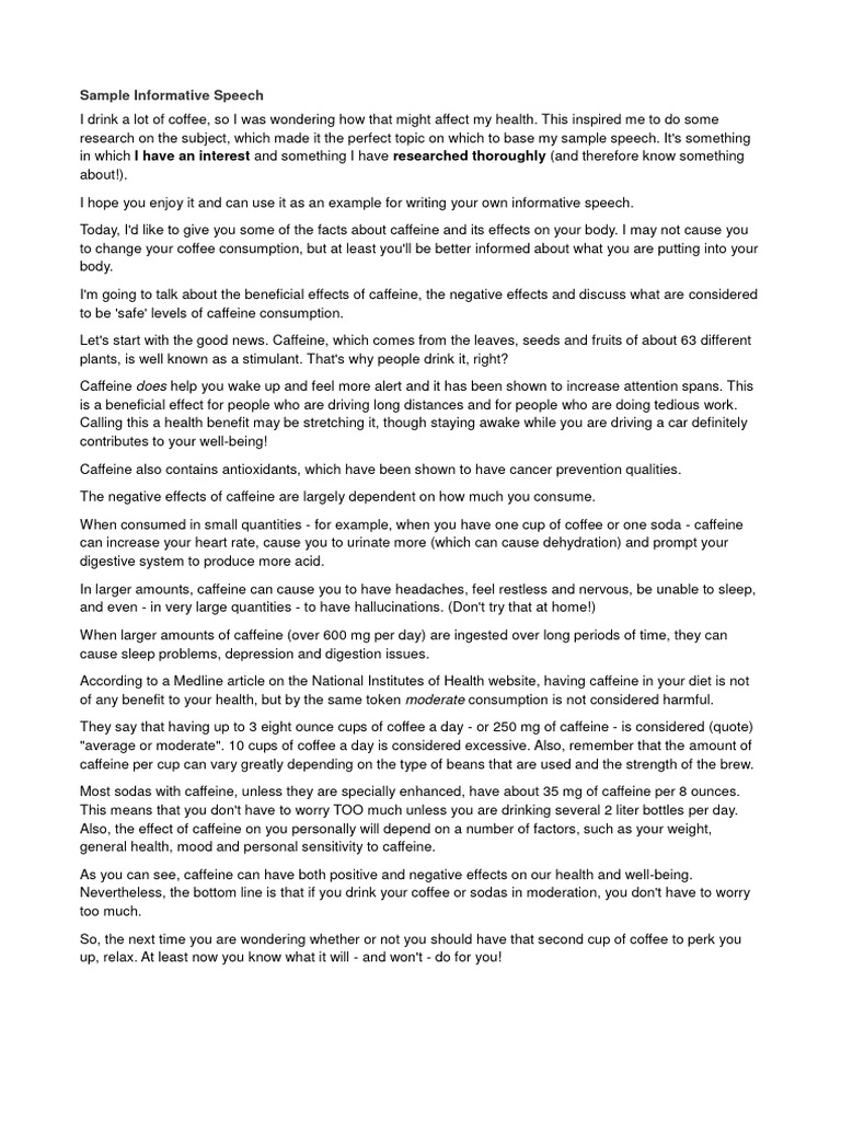Sample Informative Speech Pdf Caffeine Coffee