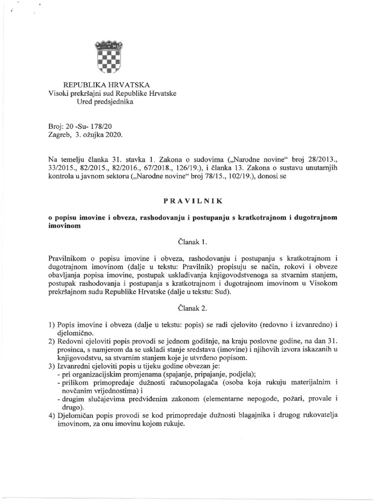 20-Su-178 2020 Pravilnik o Popisu Imovine Obrasci Procedure | PDF