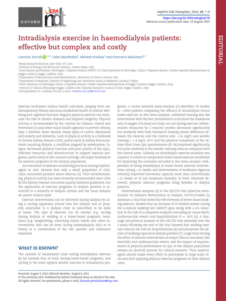 Exercise in Dialysis - Zocalli | PDF | Chronic Kidney Disease ...
