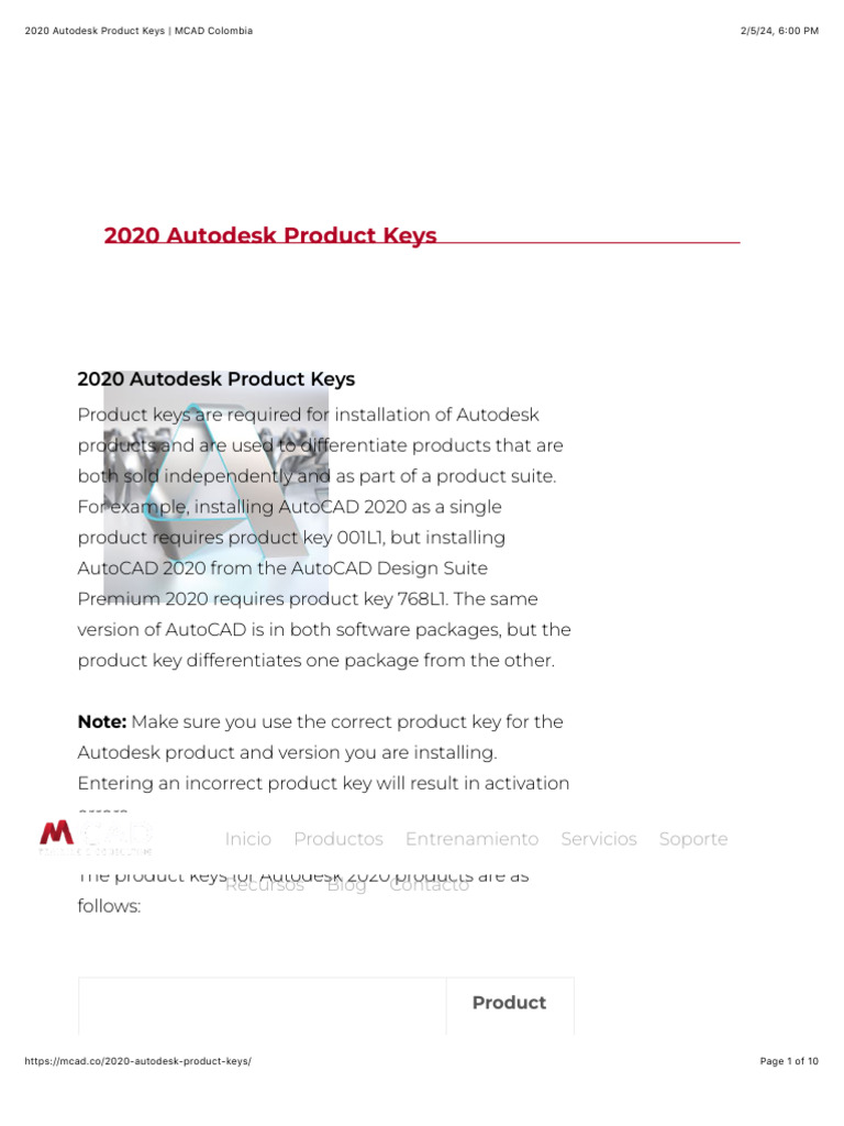 2020 Autodesk Product Keys | MCAD Colombia | PDF | Autodesk | Auto Cad
