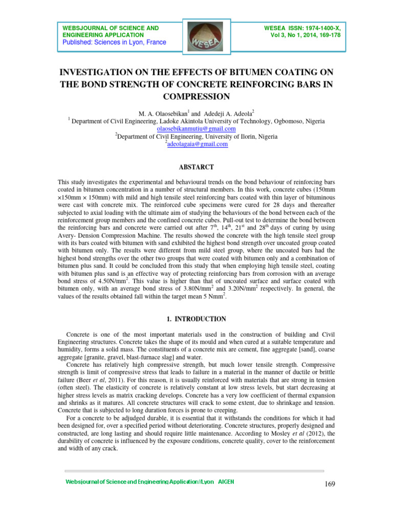 Investigation On The Effects of Bitumen Coating On The Bond Strength of ...