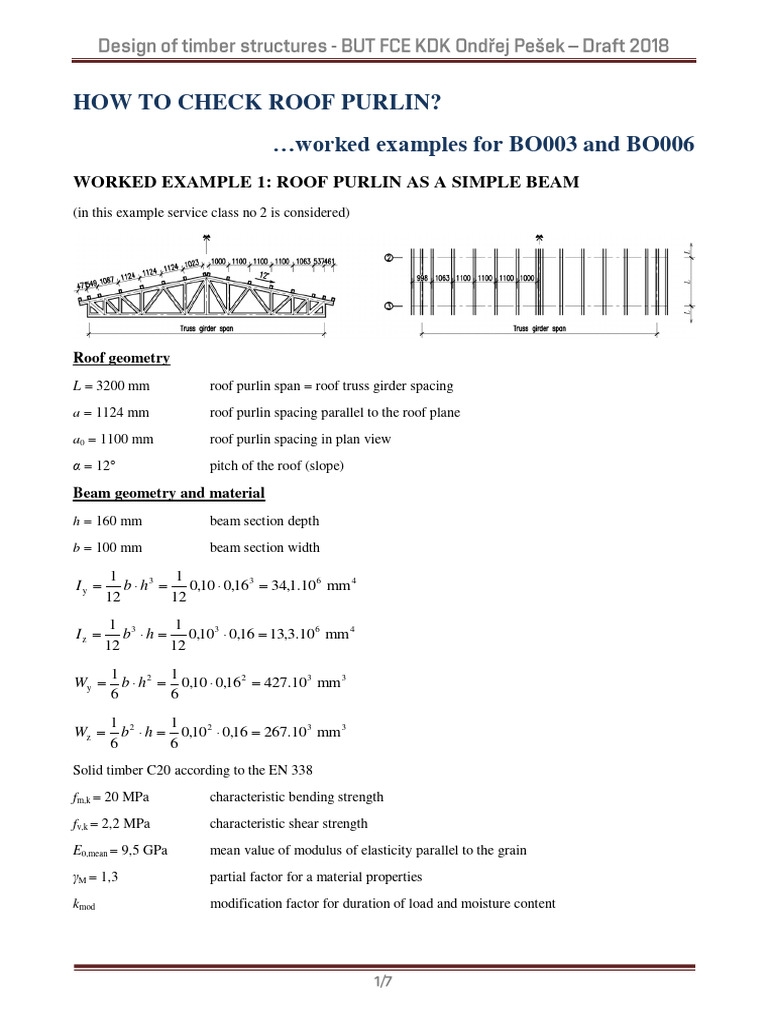 Roof Purlin Design - Worked Example | PDF