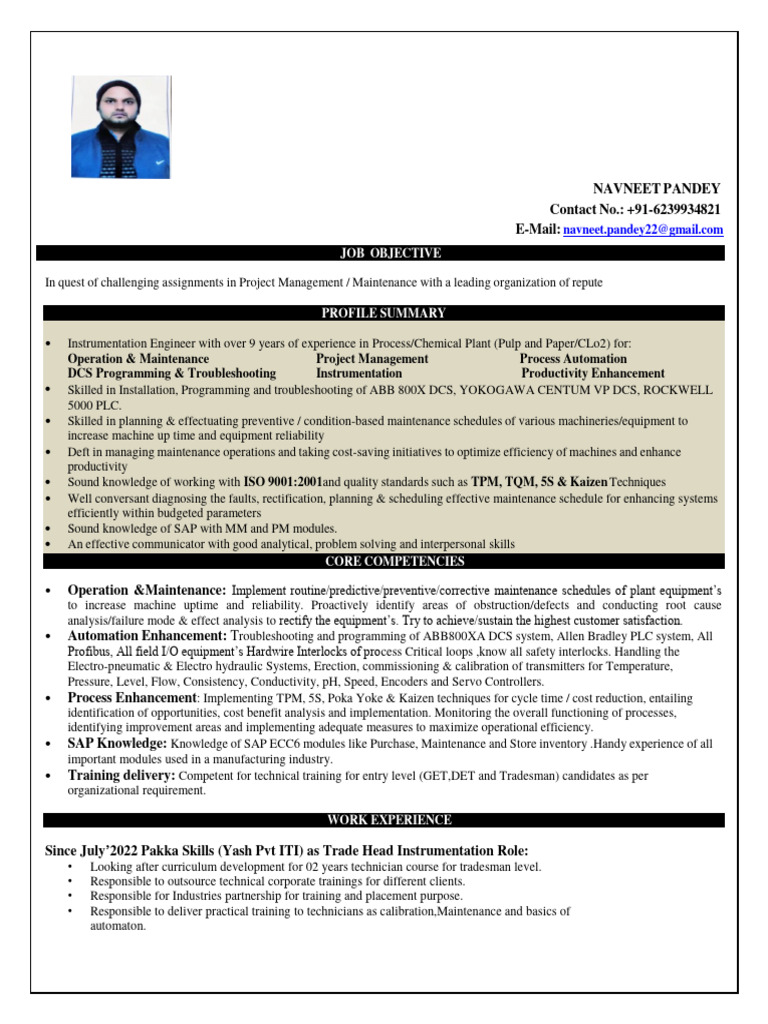 NAVNEET PANDEY Inst Updated | PDF | Reliability Engineering | Instrumentation