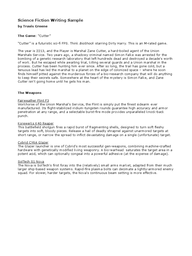 Science Fiction Writing Sample: by Travis Greene The Game: "Cutter ...