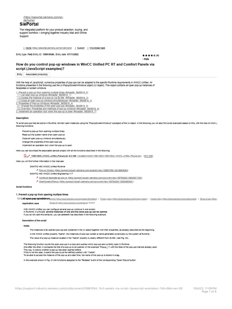 How Do You Control Pop-Up Windows in WinCC Unified PC RT and Comfort ...