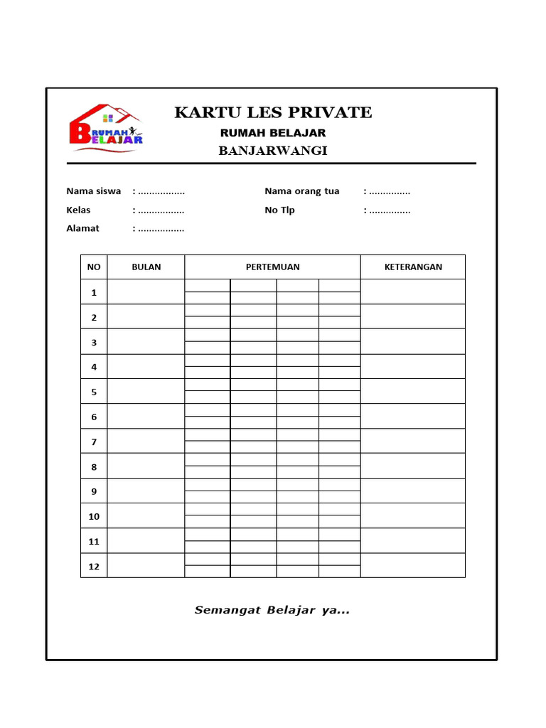 Contoh Kartu Les Privat Siswa | PDF