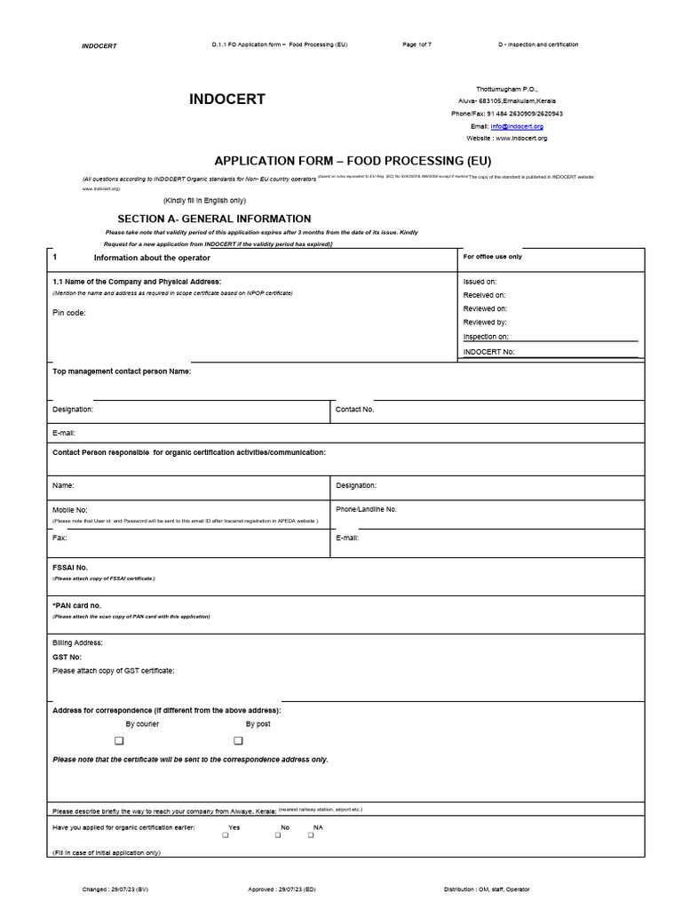 D.1.1FO Application form_Food Processing(EU) (4) | PDF