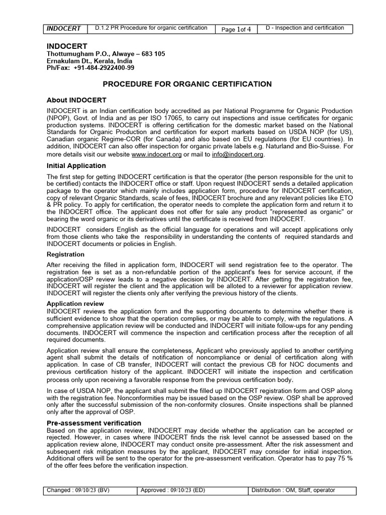 D.1.2 PR Procedure For Organic Certification | PDF | Mediation