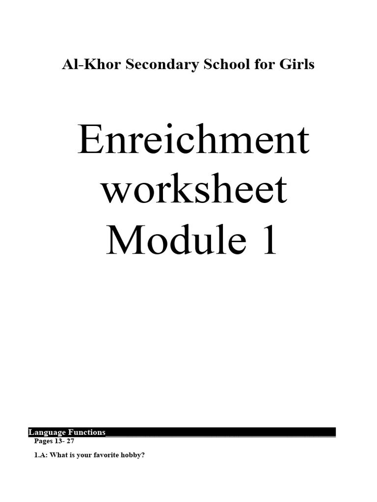 Enrichment Worksheet Module 1 | PDF