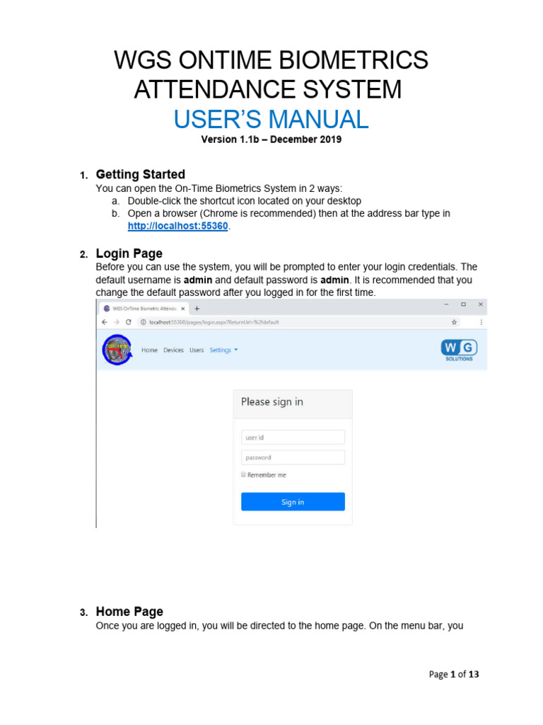 WGS Biometrics System Users Manual v1.1b | PDF | User (Computing) | Login