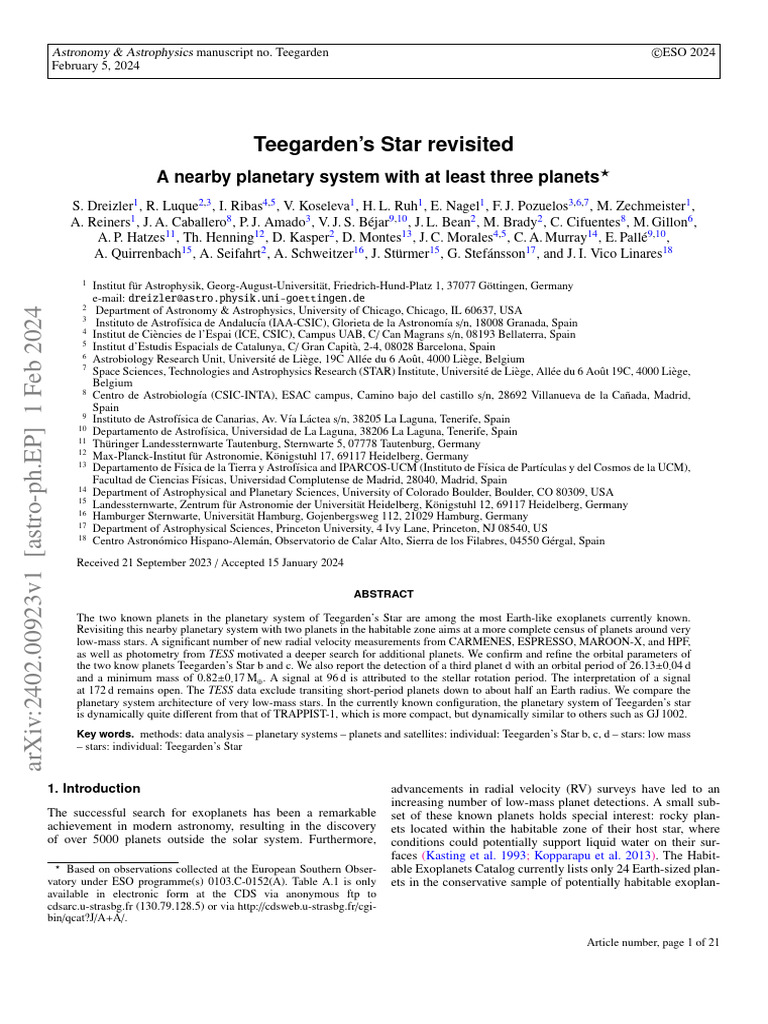 Teegarden's Star Revisited: A Nearby Planetary System With at Least ...