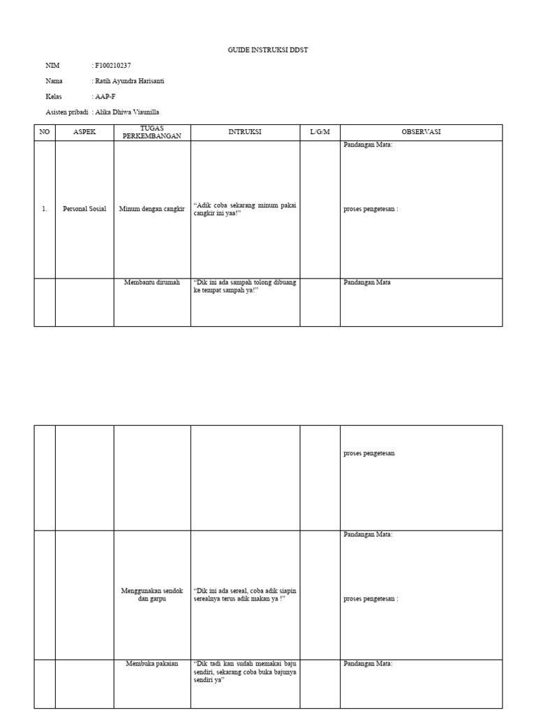 Instruksi Pengujian DDST untuk Ayundra | PDF