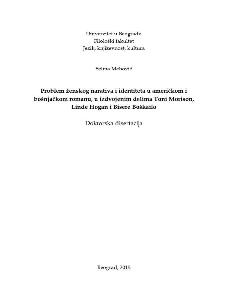 Selma Mehovic - Problem Zenskog Identiteta I Narativa U Americkom I ...