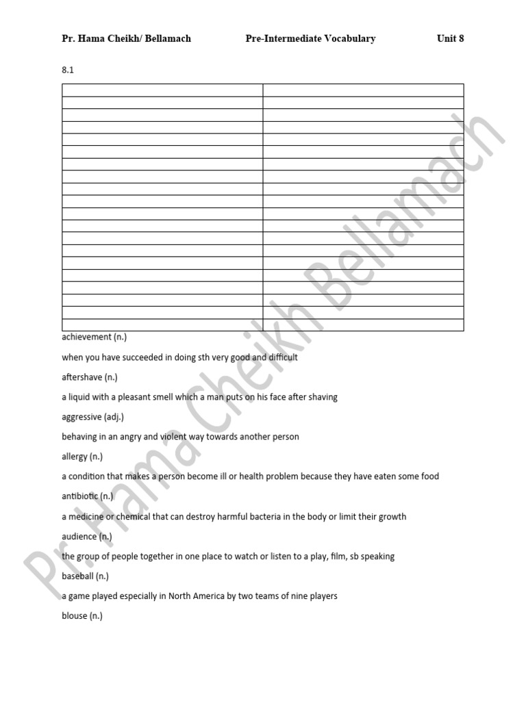 Vocabulary Unit 8 Overview | PDF | Parachuting | Epidemiology