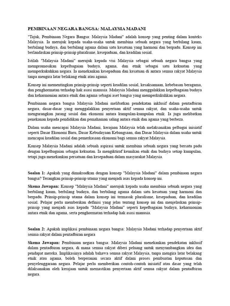 Skp2101 - Pembinaan Negara Bangsa (Malaysia Madani) | PDF